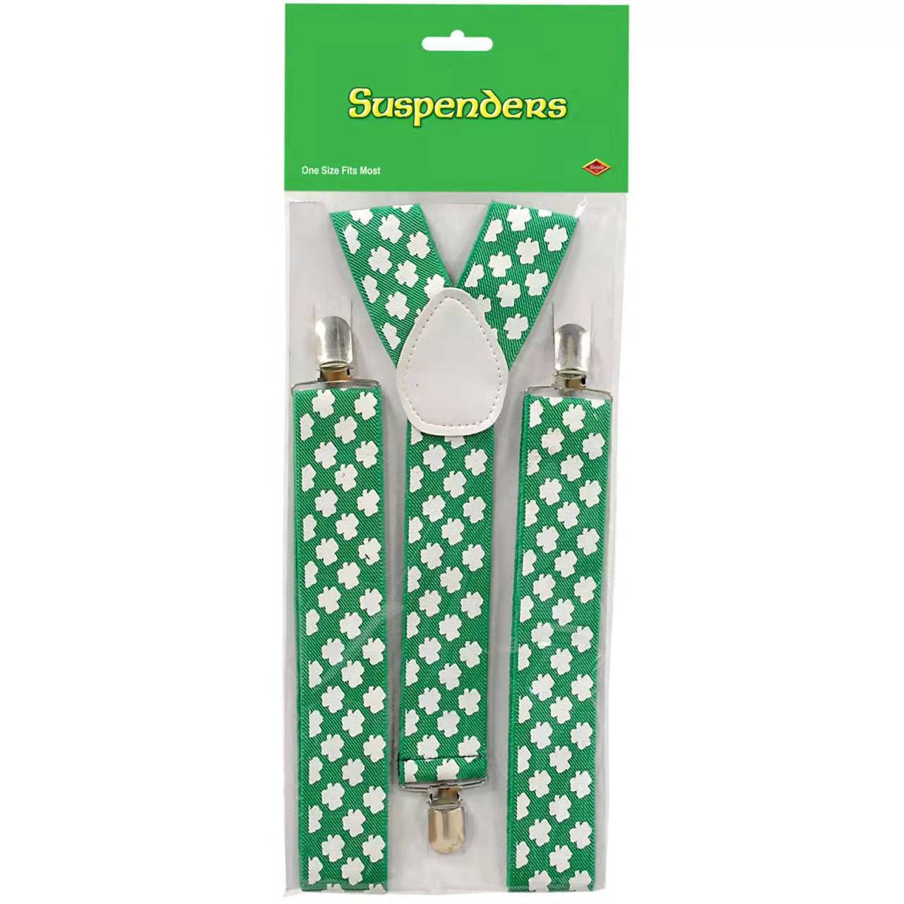 Vnrglix St Patricks Day Suspenders for Men Women Saint Patrick's Day Accessories Irish Suspenders with White Shamrocks Clovers