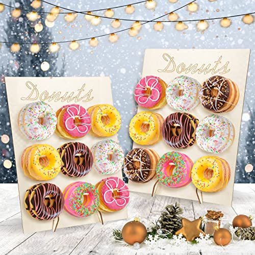 ULENDIS 2 Pack Donut Wall Display Stand Wooden, Reusable Donut Holder Board Fits 18 Doughnuts, Doughnut Food Buffet Display for Wedding Baby Showers Birthday Gathering Party Decorations and More