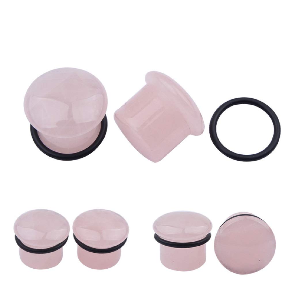 Single Flared Rose Rose Quartz Ear Gauges Plugs Tunnels Expanders Natural Stone Earrings Piercing Jewelry (00g(10mm))