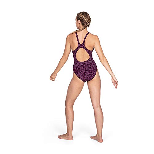 Speedo Boomstar Allover Muscleback One Piece Womens Swimsuit UK 8 Reg Black/Electric Pink