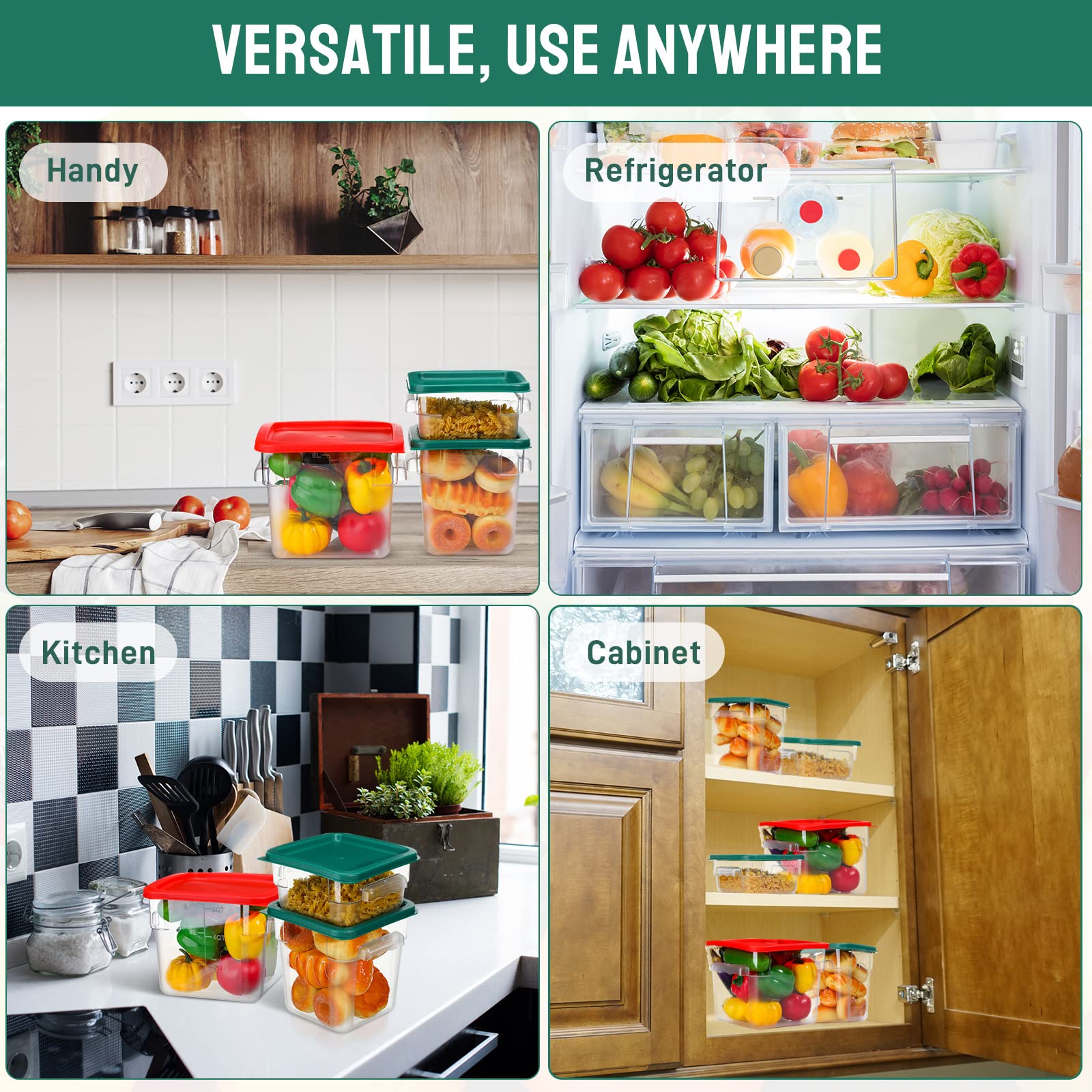 Roshtia 3 Pcs Food Container Sets Food Storage Container 2, 4 and 6 Quart Clear Square Polycarbonate Commercial Storage Container with Lid Space Saving for Home Bread Food Prep Kitchen