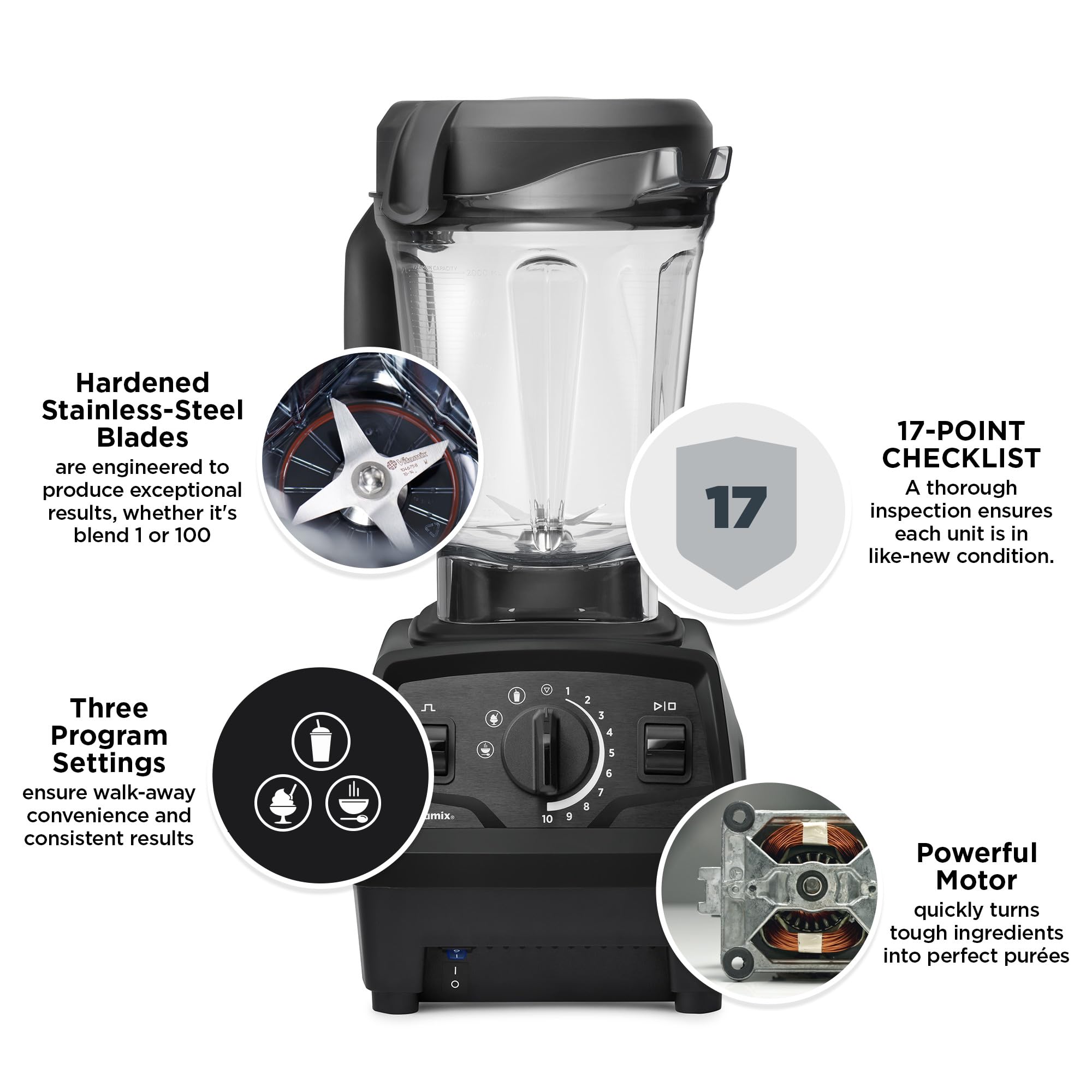 Vitamix Explorian Blender with Programs, Professional-Grade, 64 oz. Low-Profile Container, Slate (Renewed Premium)