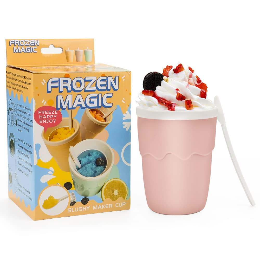 Slushie Maker Cup, 500ml Big Magic Quick Frozen Smoothies Cup Cooling Cup Double Layer Squeeze Cup Slushy Maker, Homemade Ice Cream Maker DIY it for Children and Family