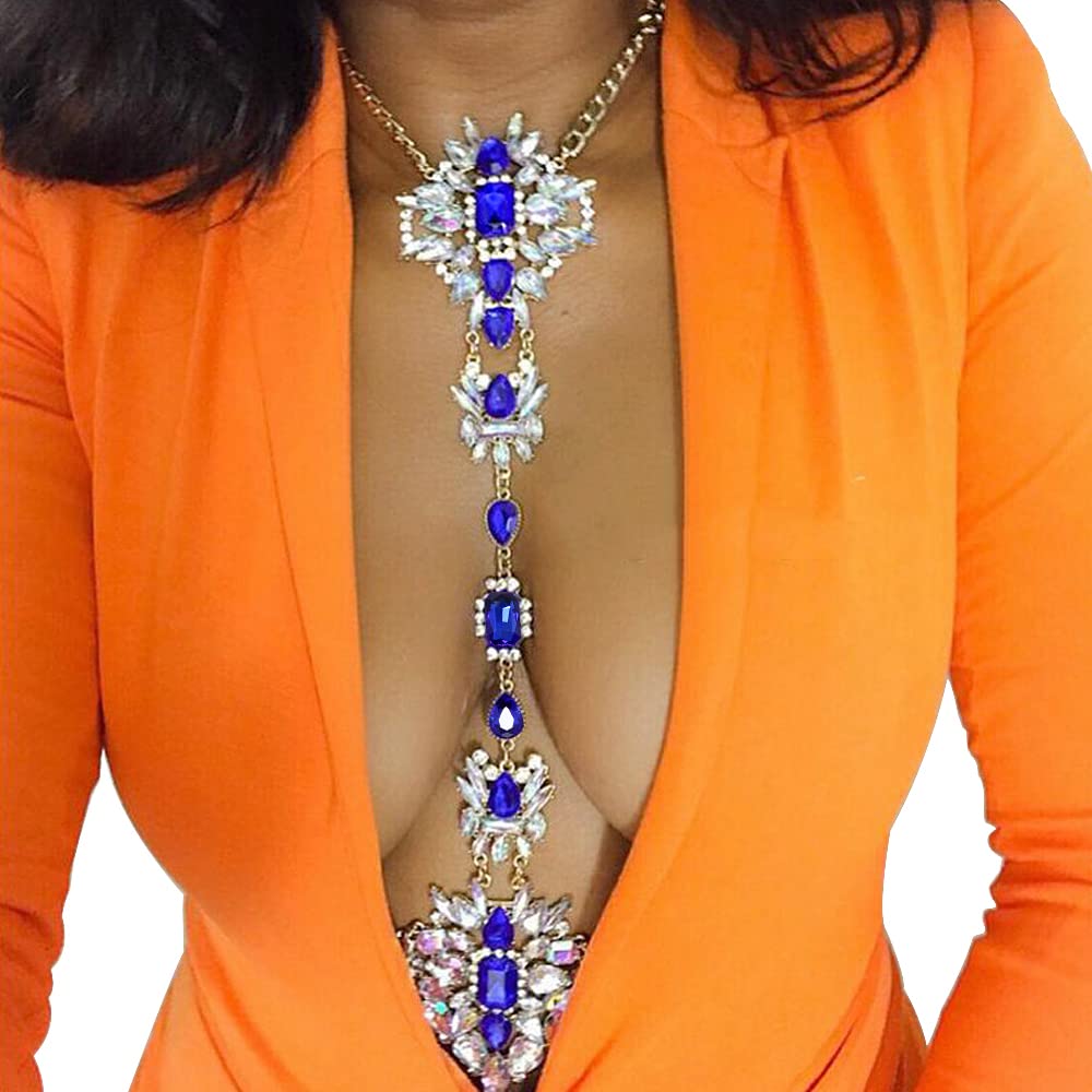 Womens Statement Rhinestone Beach Chain Necklace Long Summer Bikini Waist Belly Sexy Body Chains Jewelry Gift