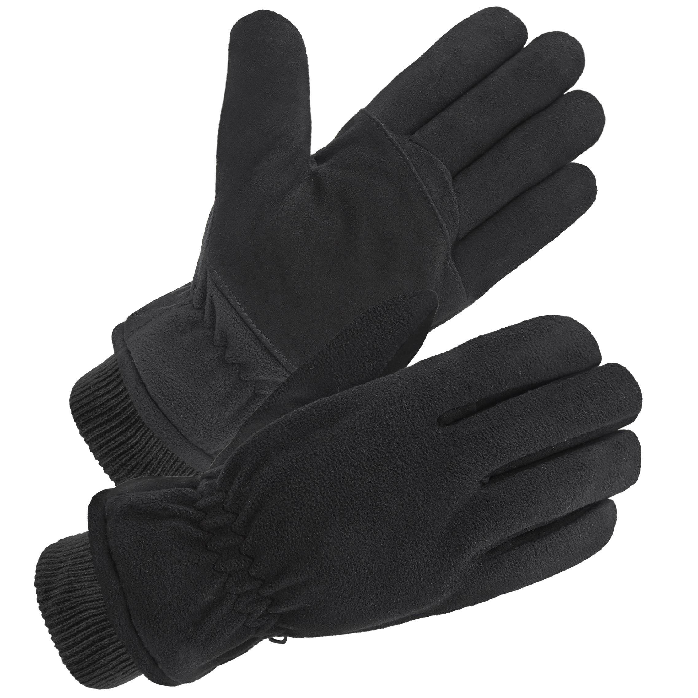 SKYDEER Winter Gloves with Premium Genuine Deerskin Suede Leather and Windproof Polar Fleece (SD8661KW/L)