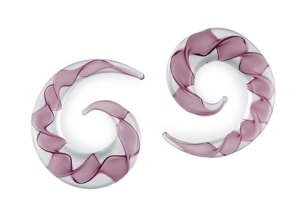 Scrap Metal 23 Pair Purple Ribbon Pyrex Glass Spiral 7/16 inch 11mm