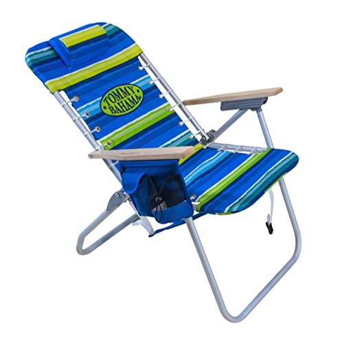 Tommy Bahama Hi-Boy 17" Seat Height 4-Position Lace-Up Suspension Folding Beach Backpack Chair, 1-Pack, Green and Blue Stripe