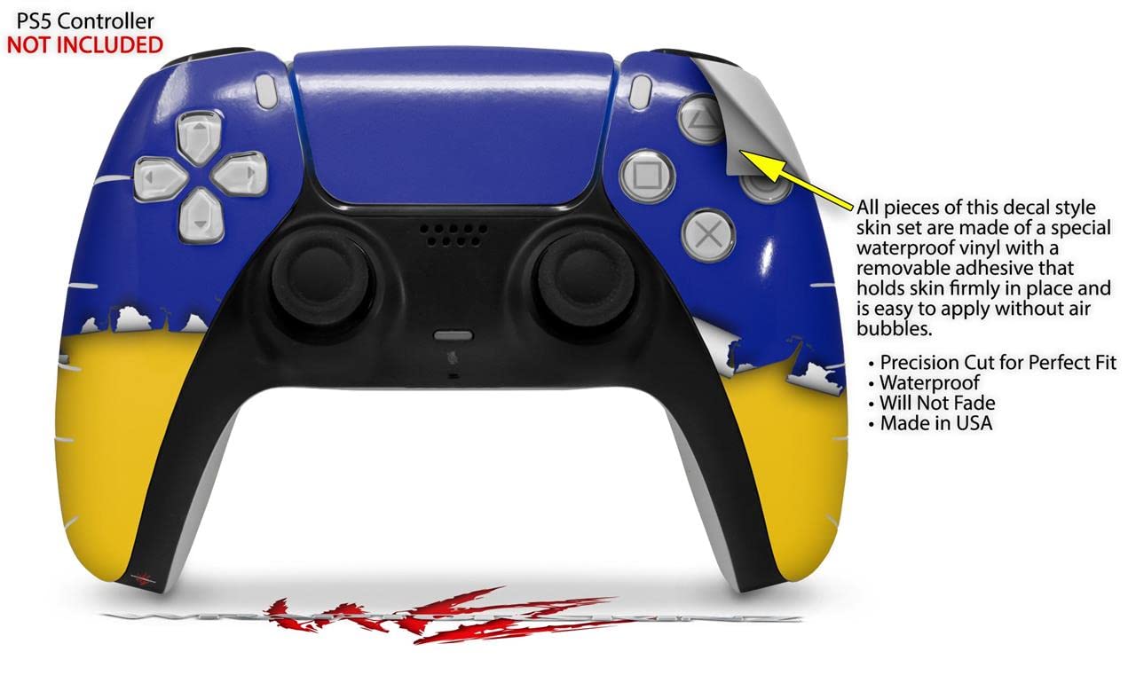 WraptorSkinz Skin Wrap compatible with Sony PS5 DualSense Controller Ripped Colors Blue Yellow (CONTROLLER NOT INCLUDED)