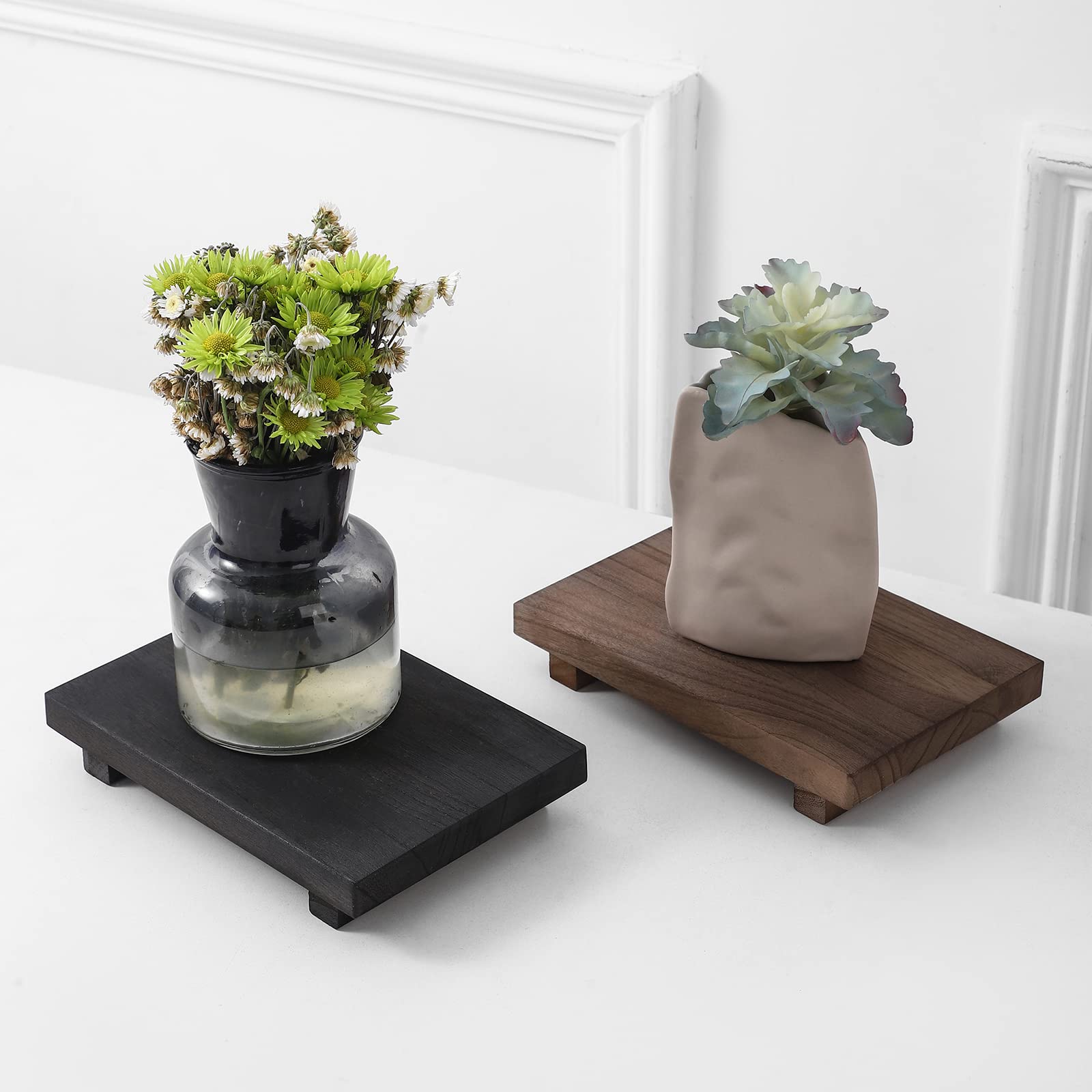Small Bathroom Counter Organizer Wooden Decorative Trays Rectangular Cosmetic Holder for Kitchen, Soap, Lotion Bottle, Plant, Cosmetic, Retro Black