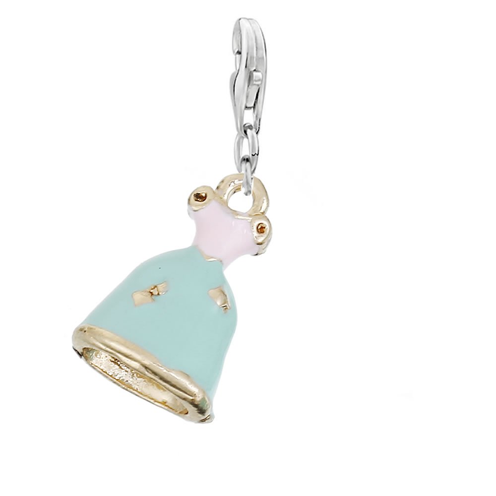 Sexy Sparkles Princess Dress 3d Dangle Clip on Jewelry with lobster claw clasp charm for link chain bracelets