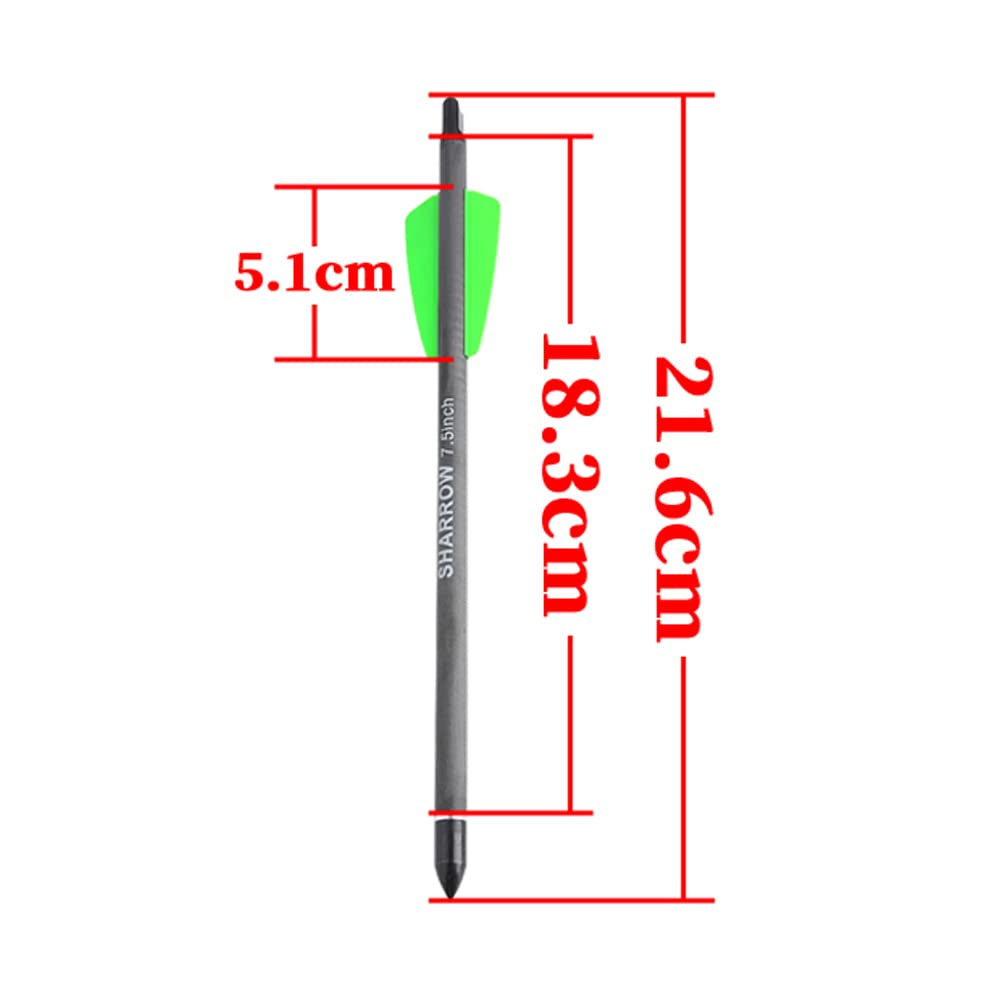 ZSHJGJR 7.5" Crossbow Bolts Carbon Arrows with 2 inch Green Vanes and 100 Grain Removable Tips for Outdoor Hunting Bow Shooting Practice 6/12 Pack (6pcs arrows + 6pcs broadheads)