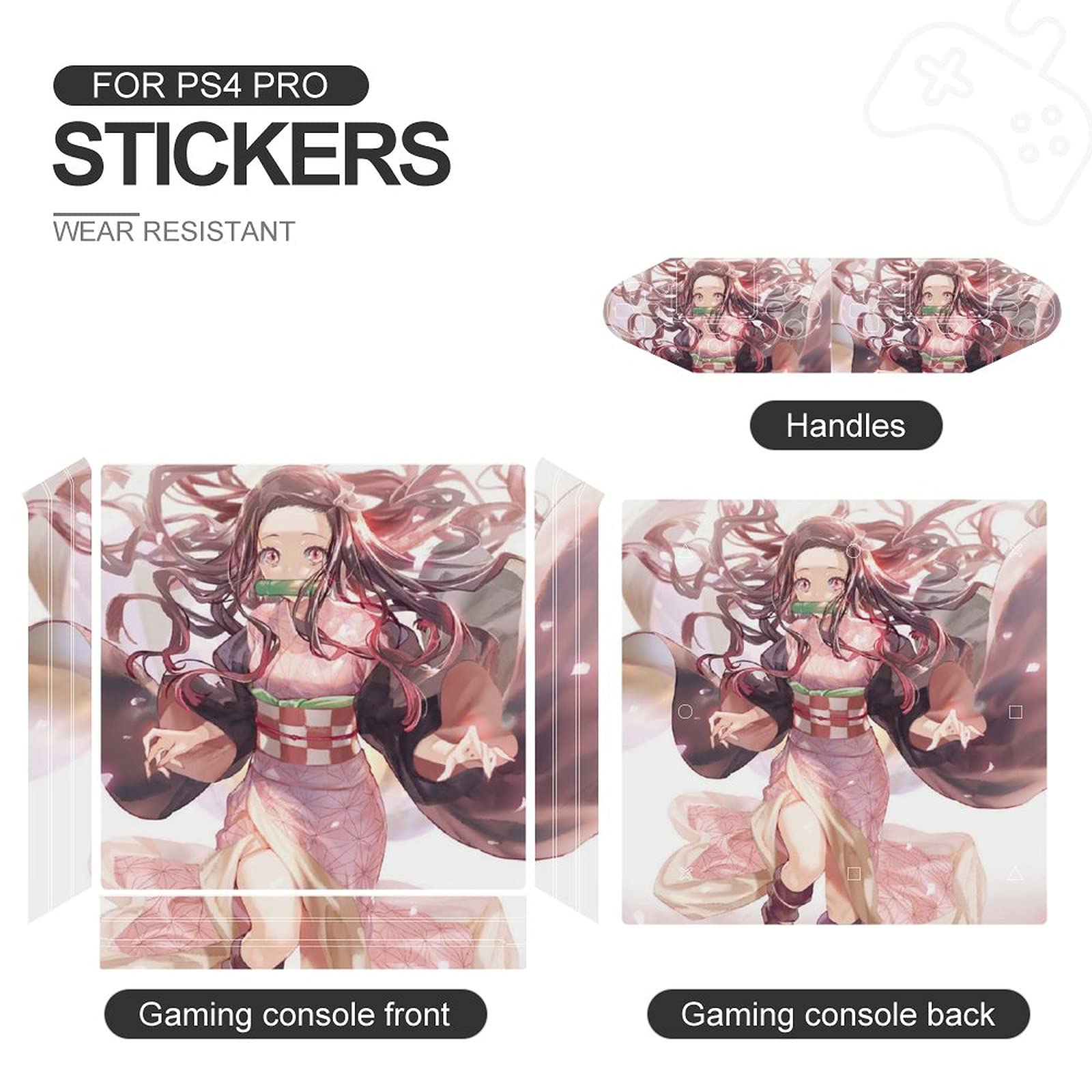 ZHENGJC Kimetsu No Yaiba_Kamado Nezuko PS4 Controller and Console Skin Sticker Protective Cover Wireless/Wired Gamepad Full Body Vinyl Decal white-style-9 for Pro