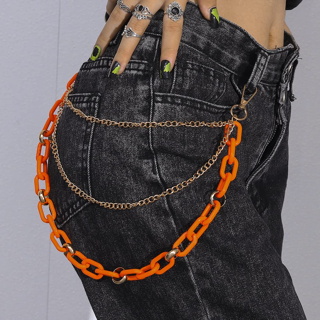 Zehope Layered Acrylic Pant Chains Orange Trousers Chains Hip Hop Jean Chain for Women and Men (orange)
