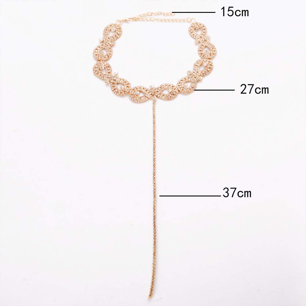 YERTTER Y Choker Rhinestone Crystal Oval Link Chain Tassel Choker Cuba Link Chain Necklace Set for Women Girls (Silver)