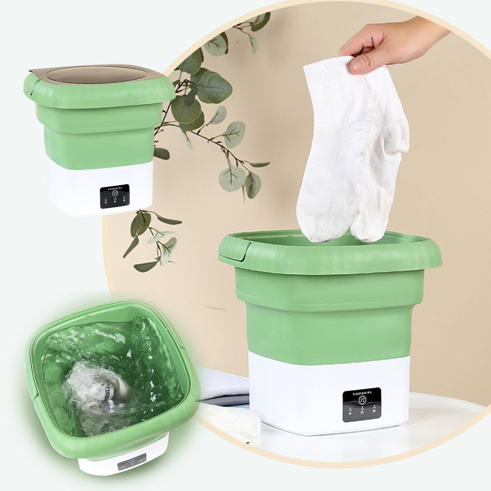 Portable Washing Machine Foldable Mini Washing Machine, Small Washing Machine For Underwear, Baby Clothes, Suitable For Apartments, Dormitories, Camping, Travel (Green)