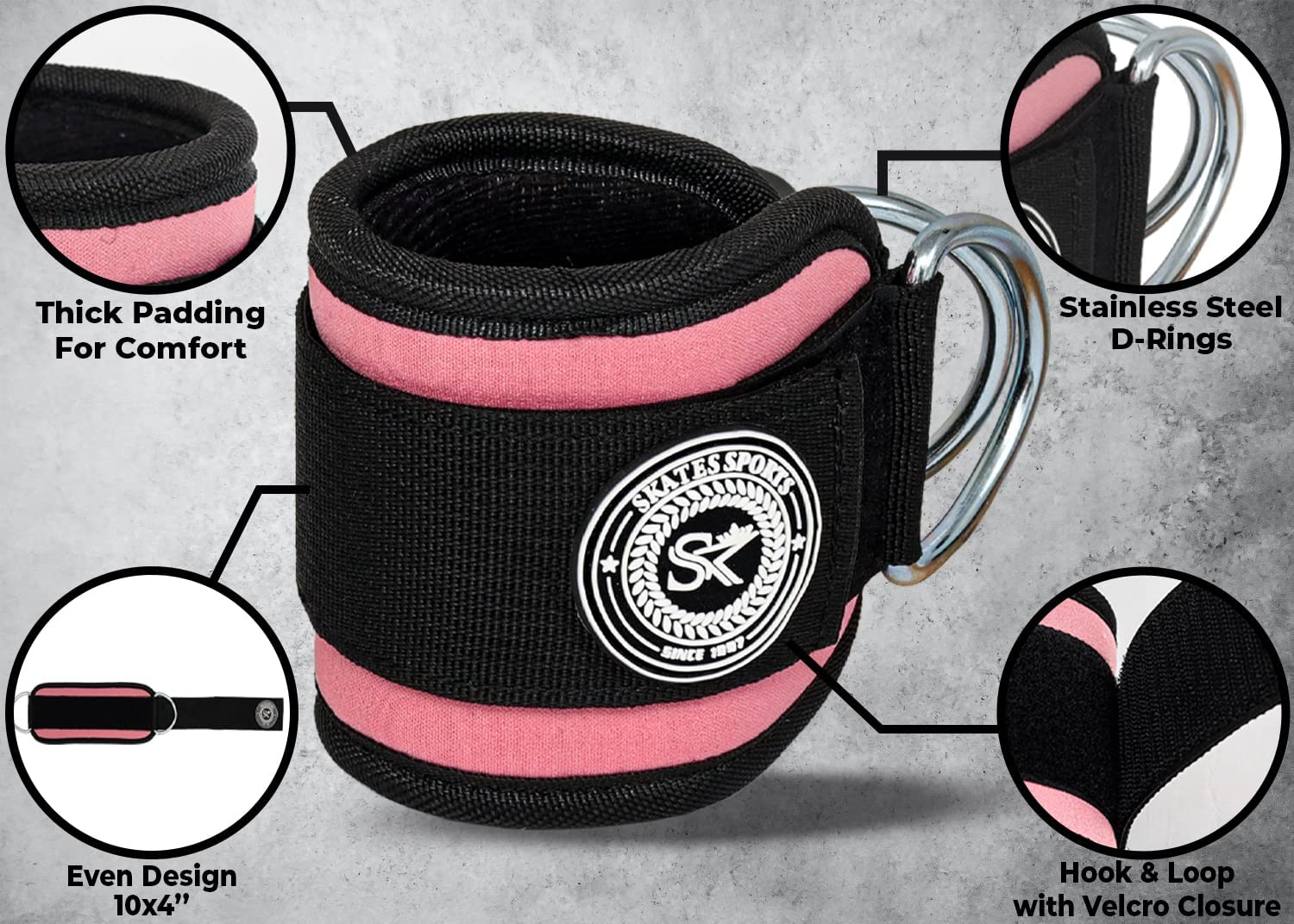 Skates Sports Fitness Ankle Straps for Cable Machines Double D Ring Padded Gym Cuff for Kickbacks Glute Workouts Leg Extensions Hip Abductors