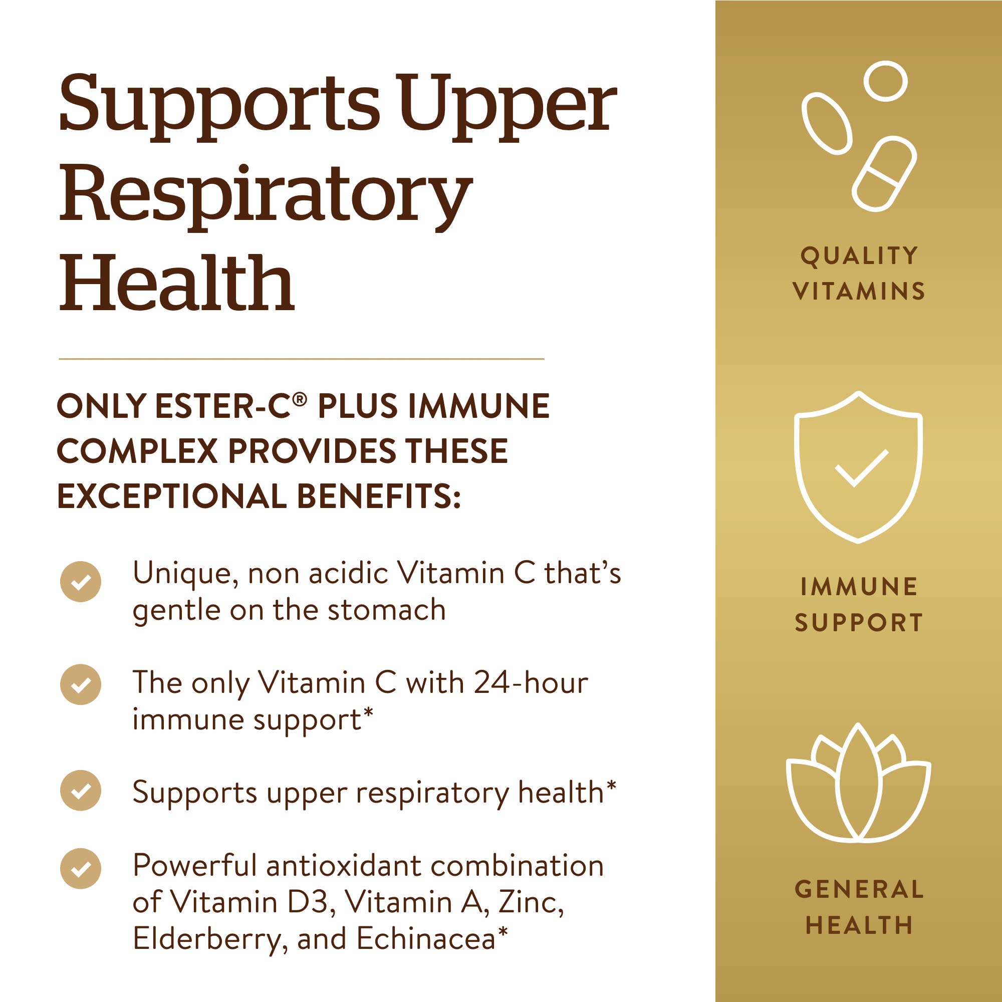 Solgar Ester-C Plus Immune Complex, 90 Softgels - 24-Hour Immune Support - Supports Upper Respiratory Health - Plus D3, Zinc, Elderberry & Echinacea - Non-GMO, Gluten Free, Dairy Free - 45 Servings