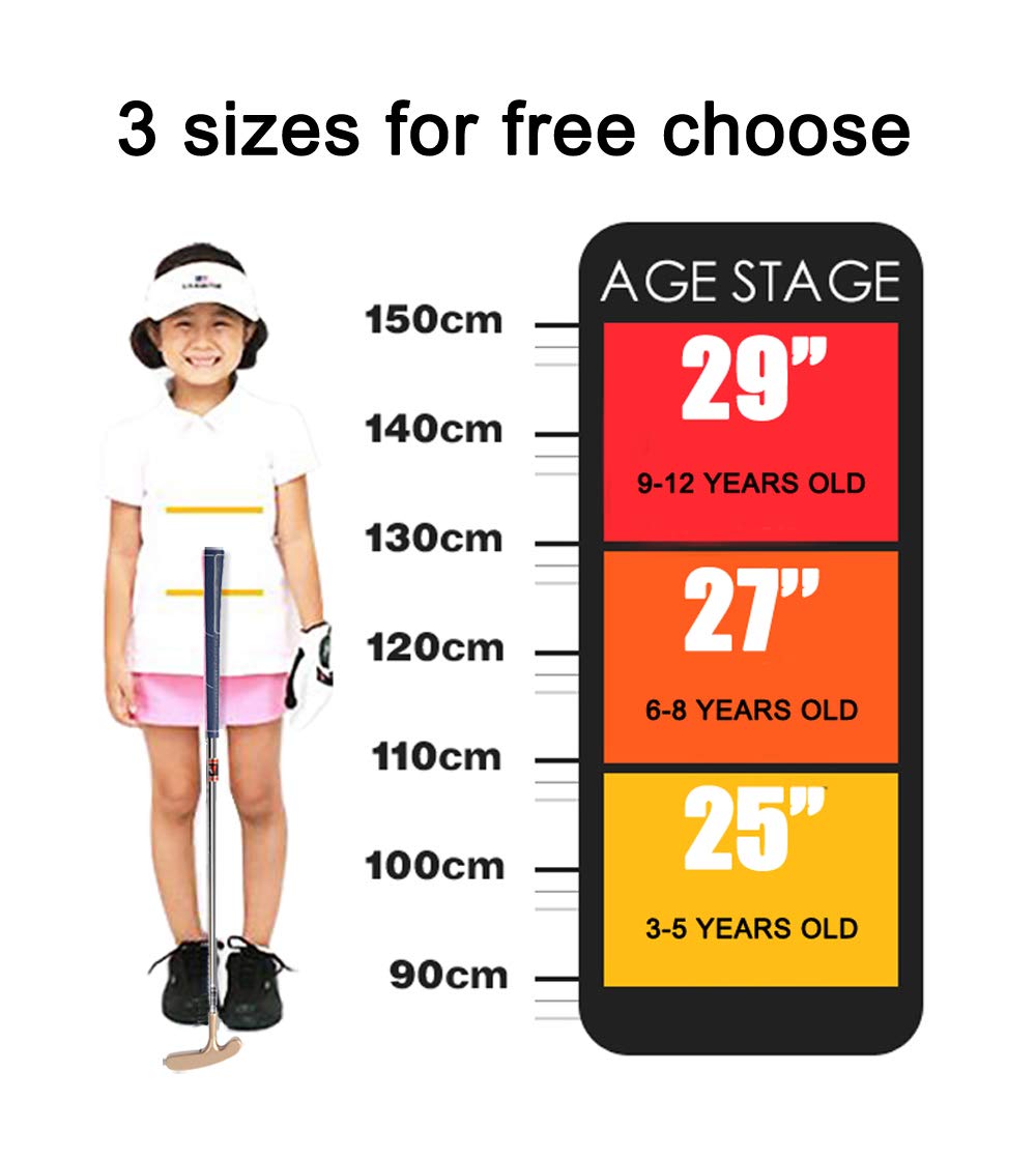 Two Way Junior Golf Putter Stainless Steel Kids Putter Both Left and Right Handed Easily Use for Kids Ages 6-8(Gold Head+Blue Grip,27 inch,Age 6-8)