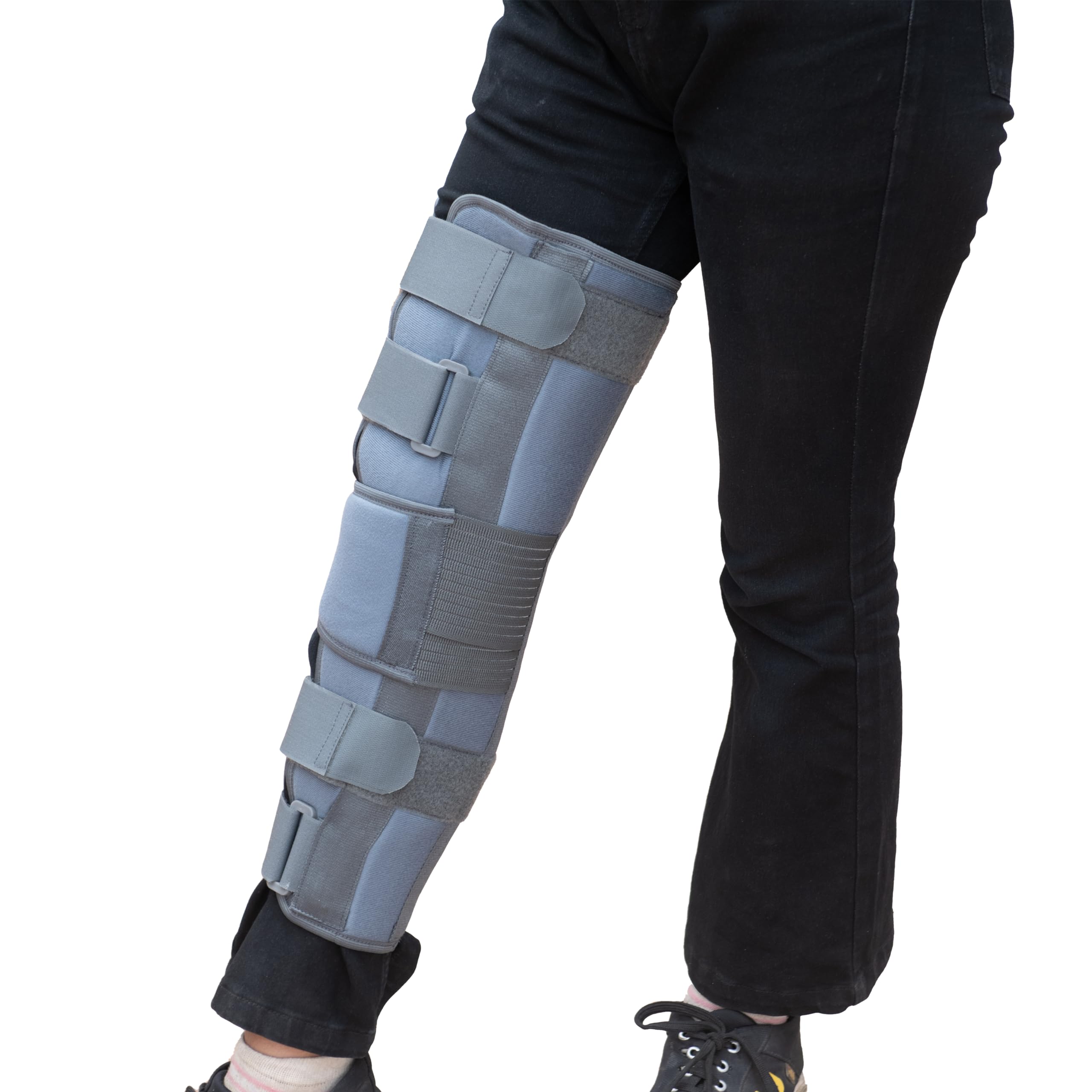 Wonder Care Knee Immobilizer Brace for Knee support for dislocation injuries ligament tear wraparound knee stabilizer splint for men & women (19β long) Grey-Small