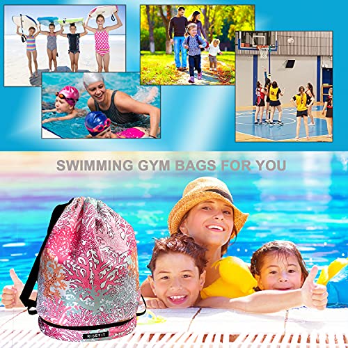 Risefit Waterproof Drawstring Bag, Drawstring Backpack, Gym Bag Sackpack Sports Backpack for Women Men (Pink coral)