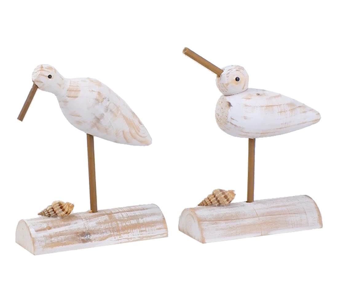 The Bridge Collection Rustic Whitewashed Carved Sea Bird Figures - Set of 2 - Wooden Bird Sculpture Set - Table Top Beach Decor for Nautical, Coastal Decor - Oceanside Decor Accents for Home