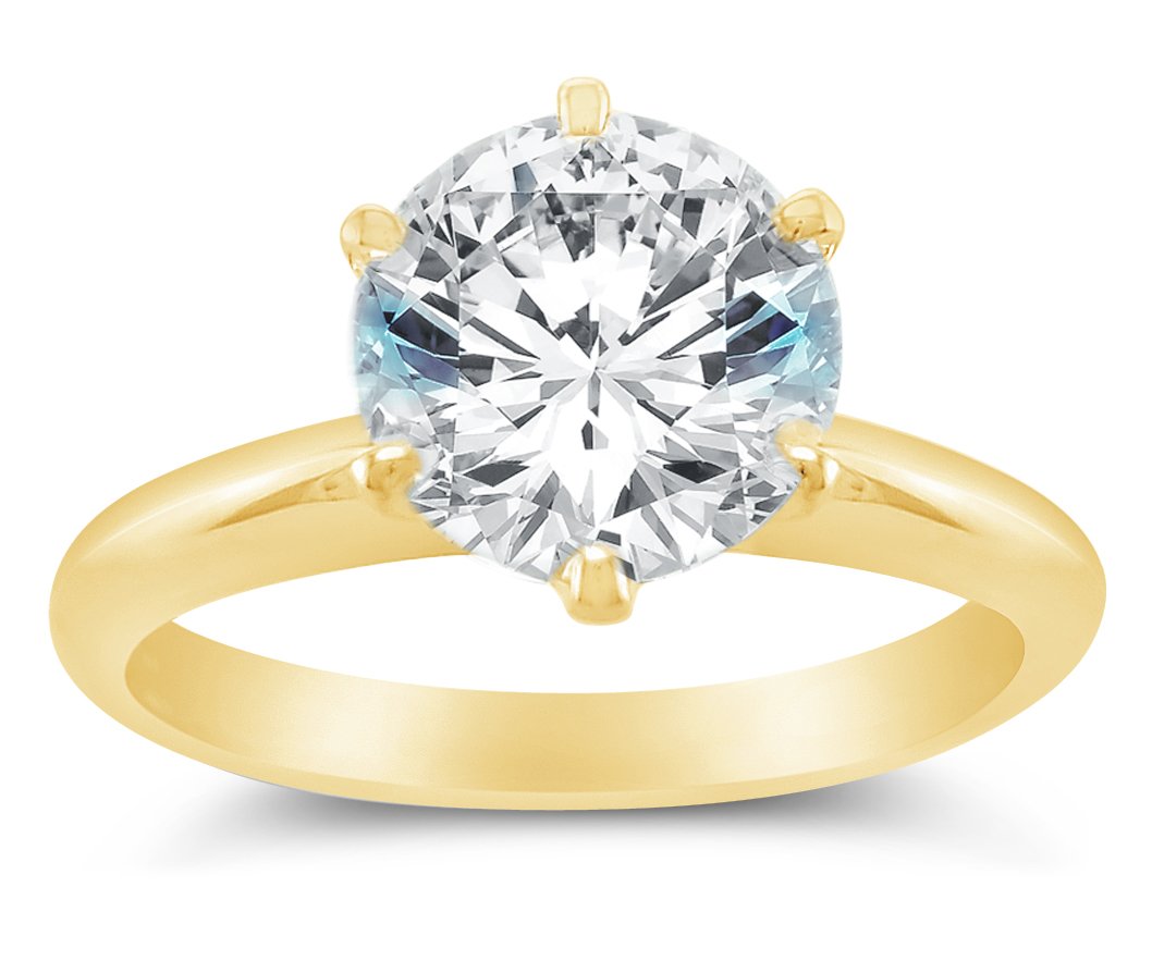 Size 8.5 - Solid 14k Yellow Gold Classic Traditional Round Brilliant Cut Solitaire CZ Cubic Zirconia Engagement Ring 1.0ct.