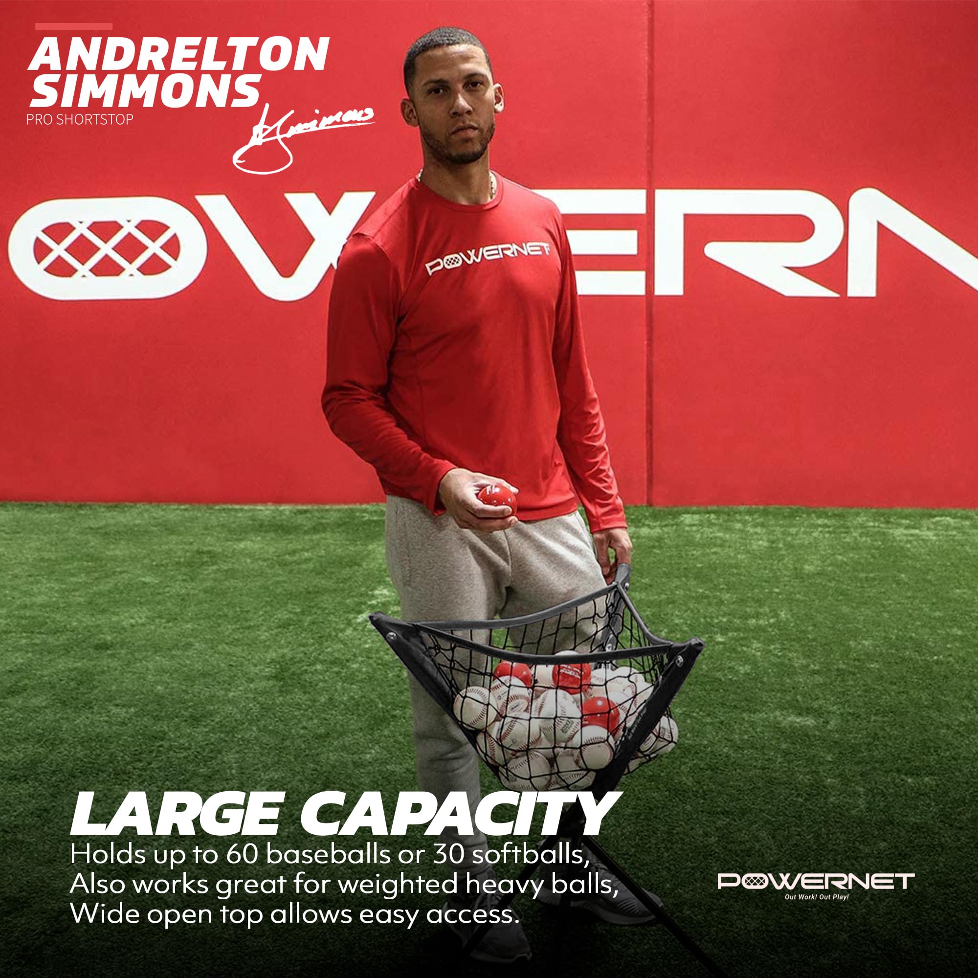 PowerNet Corbin Carroll DLX Combo 6 Piece Set for Baseball Softball | 7x7 Practice Net Bundle w/Strike Zone, Ball Caddy + 3 Weighted Training Balls | Team or Solo Training | Hitting & Throwing (Navy)