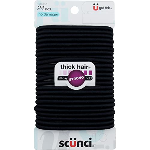 Scunci Effortless Beauty No-damage Black Elastics, Thick Hair 24 ea (Pack of 3)