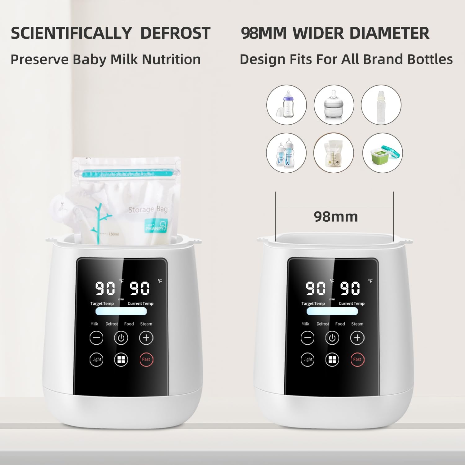 Smart Bottle Warmer, 200W Fast Baby Milk Warmer, Breastmilk Warmer for Breastmilk or Formula, Multifunctional Baby Bottle Warmer with Timer, Accurate Temperature Control and Auto Shut-Off