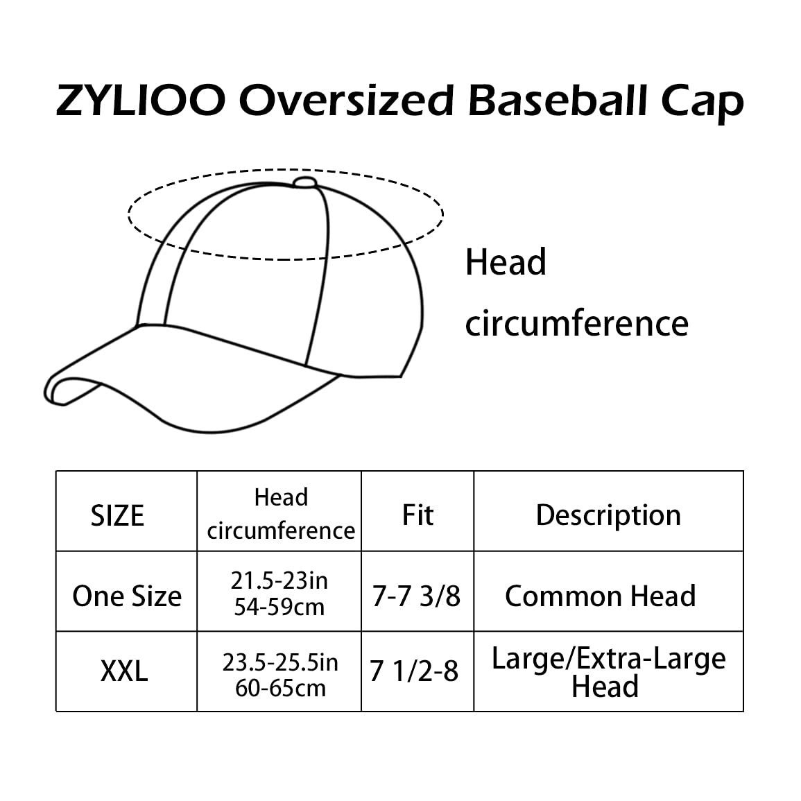 Zylioo XXL Cotton Flatbill Baseball Cap,Oversize High Crown Blank Snapback,High Profile Plain Dad Hat for Big Heads Gray