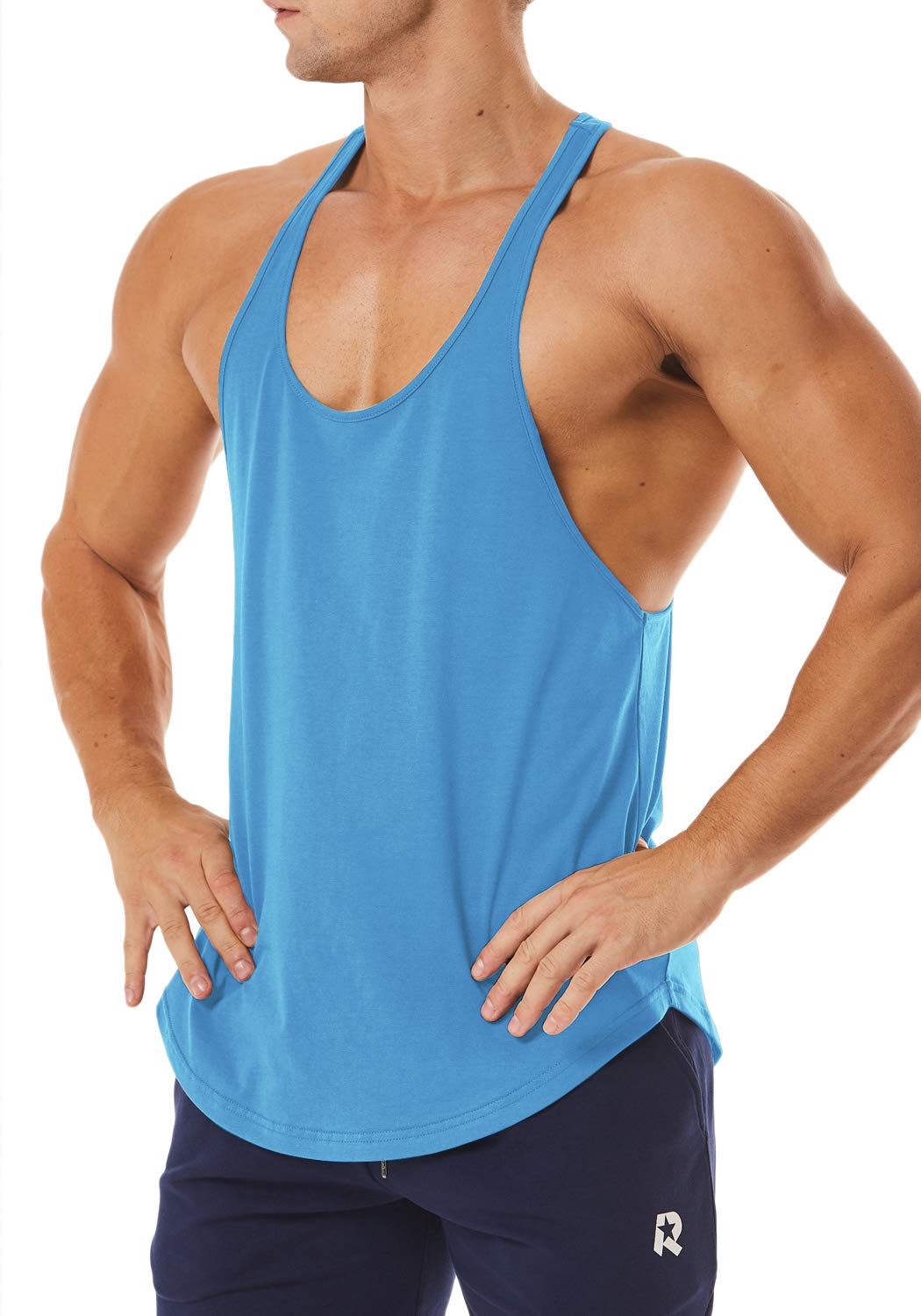 ROWILUX Men's Workout Quick Dry Soft Gym Bodybuilding Stringer Tank Tops (Sky Blue, L)