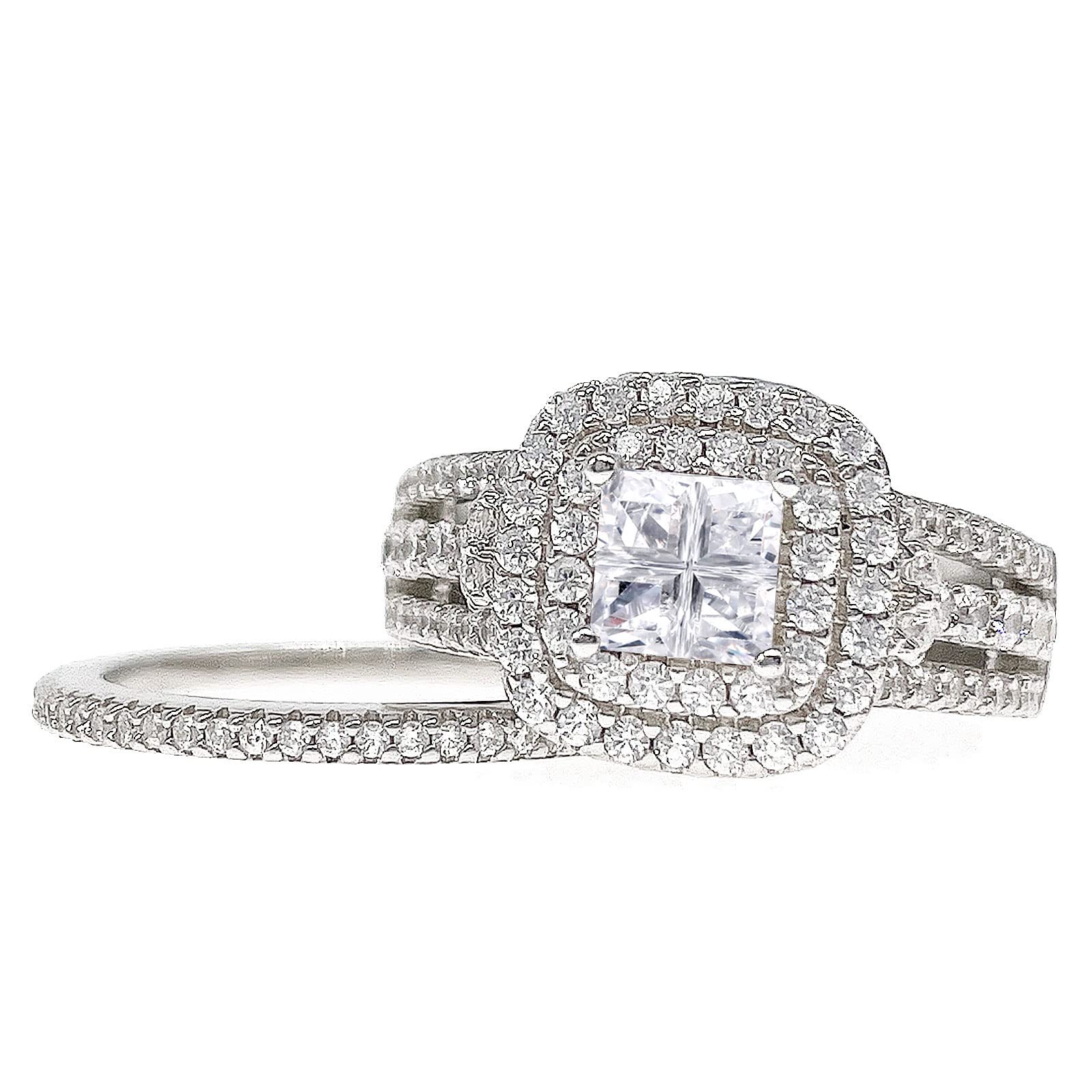ZENBOTUNG 1.7CT Sterling Silver Wedding Bands Bridal Ring Sets AAAAA Cz Engagement Rings for Women Princess Size 5