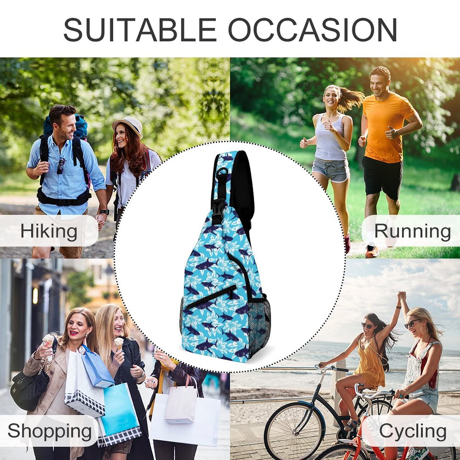 VSOFMY Sling Bag for Men Women Crossbody Sling Backpack for Travel Hiking Daypack Chest Bag Shark