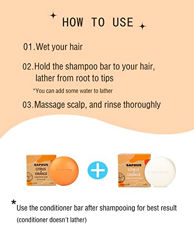 SAPHUS Bar Shampoo and Conditioner Bar Set for Dry & Curly Hair, Argan Oil Solid Shampoo Bar and Conditioner Bar Soap for Strengthening, Cleansing & Moisturizing, Travel Size, Zero Waste, 2pc Set
