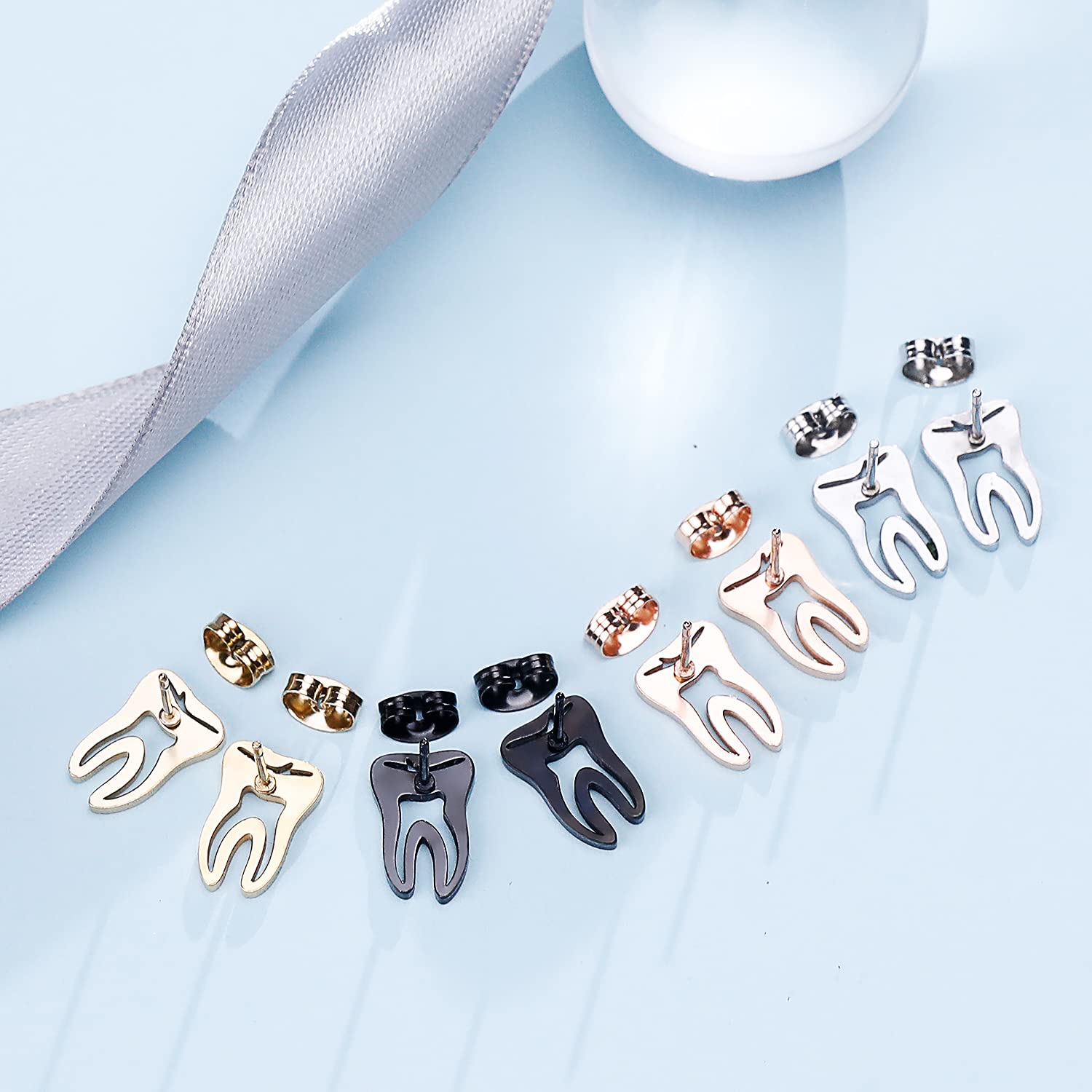Tooth Earrings Studs 4 Pcs Teeth Pendant Earrings Dental Earrings Dentist Jewelry for Women