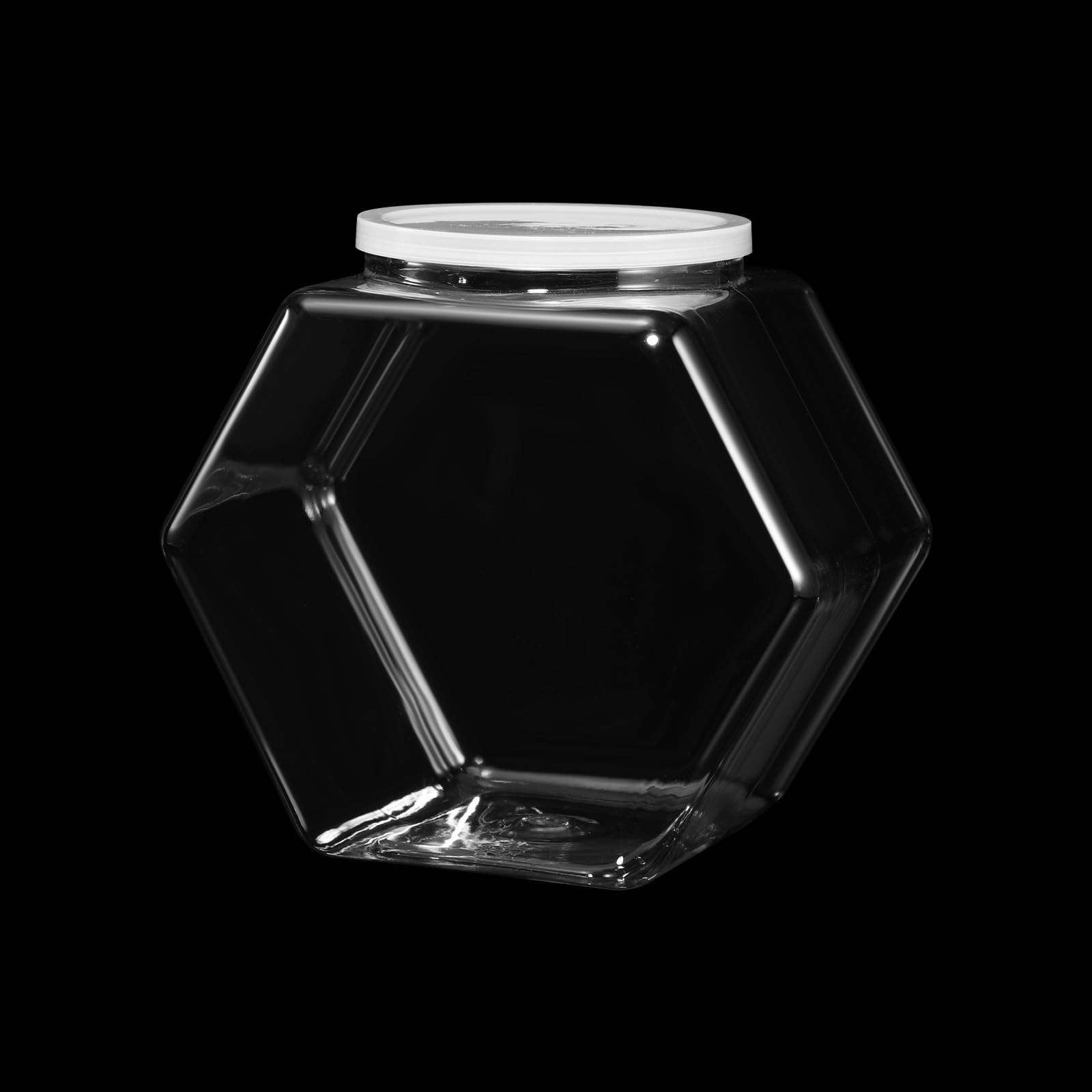 Uiifan 1 Piece Hexagonal Plastic Candy Jar with Lid Cookie Jar Clear Hexagonal Candy Containers for Snacks, Cookies, Dog Food, Craft and Sewing Supplies, Coffee Pod, Laundry Pod (29 oz)