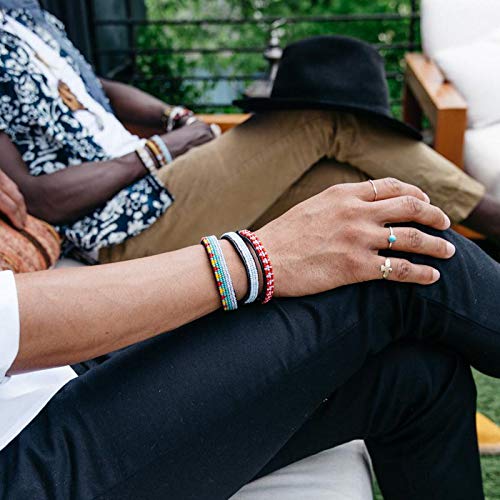 Ubuntu Life Msalaba Beaded Leather Bracelet β Handmade Glass Bead Bracelet with Slide Closure and Genuine Leather, Stackable Bohemian Bracelets for Women and Men (Red/White)
