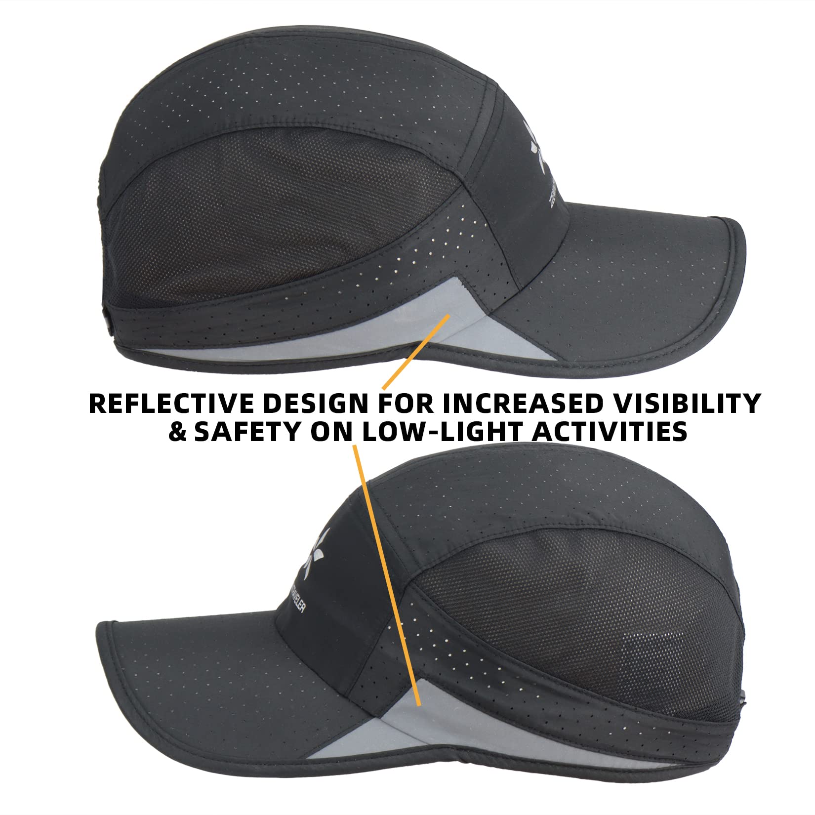 ZZEWINTRAVELER Reflective Running Cap Quick drying sports Hats Lightweight Breathable Unstructured Soft baseball cap Unisex (Rose Pink, New velcro)