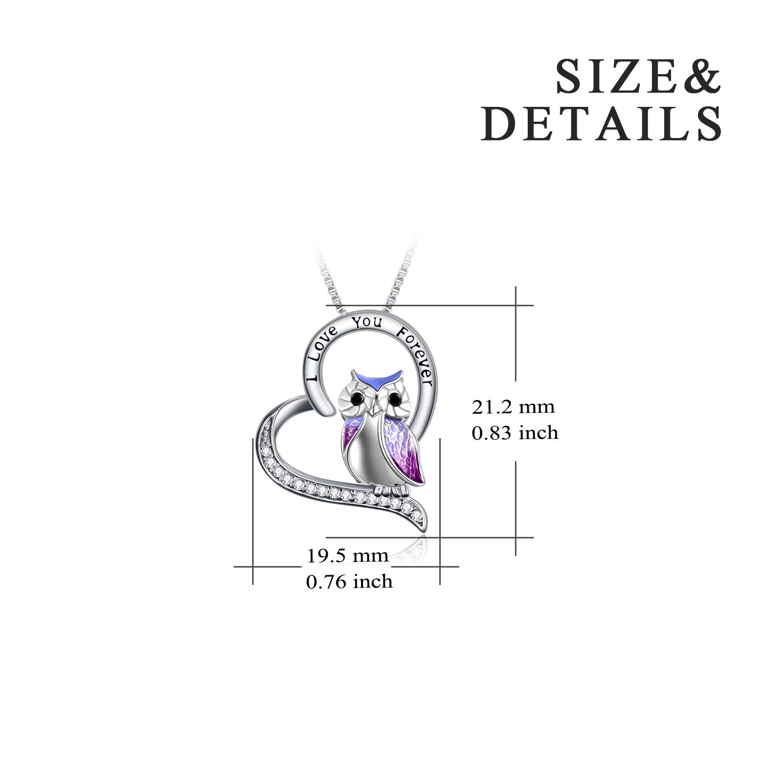 YFN Owl Necklace Sterling Silver I Love You Forever Heart Owl Gifts for Women