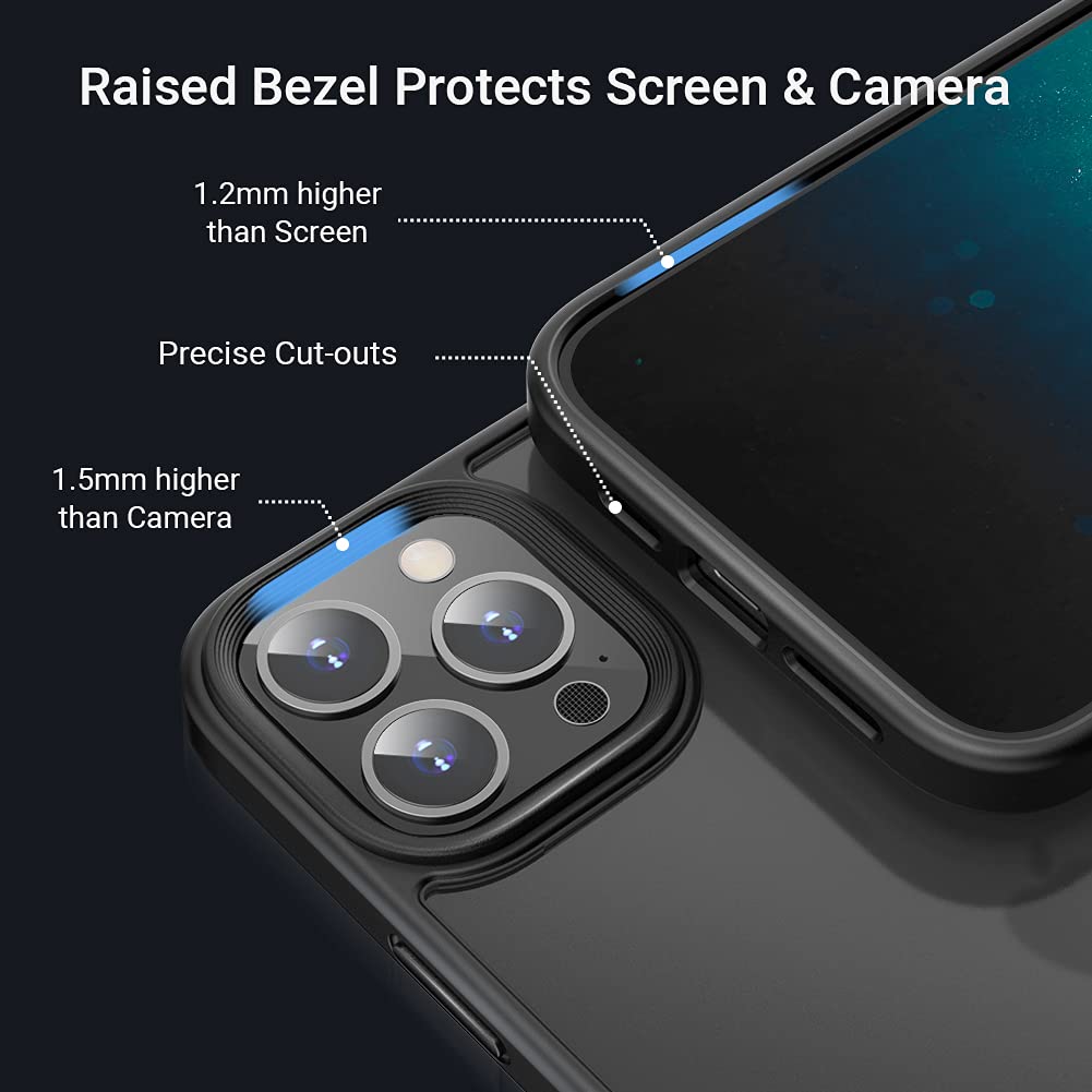 yootech Shockproof Compatible with iPhone 13 Pro Max Case 6.7 inch DIY Button Colors, Translucent Matte Hard PC Back & Soft Silicone Edges Slim Phone Case (Black)
