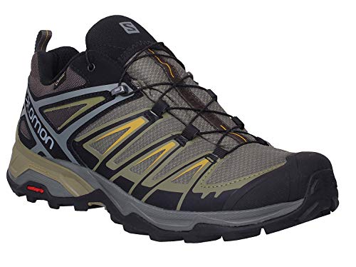 Salomon X Ultra 3 Gore-TEX Hiking Shoes for Men, Castor Gray/Beluga/Green Sulphur, 10.5
