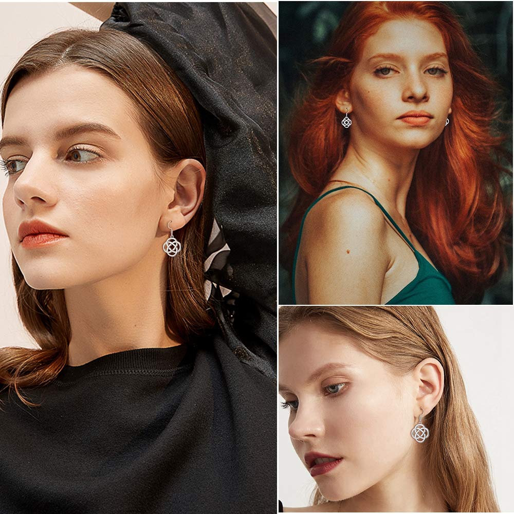 Sllaiss 925 Sterling Silver Celtic Knot Drop Earrings for Women Good Luck Irish Vintage Earrings Love Knot Round Dangle Earrings (Silver Tone)