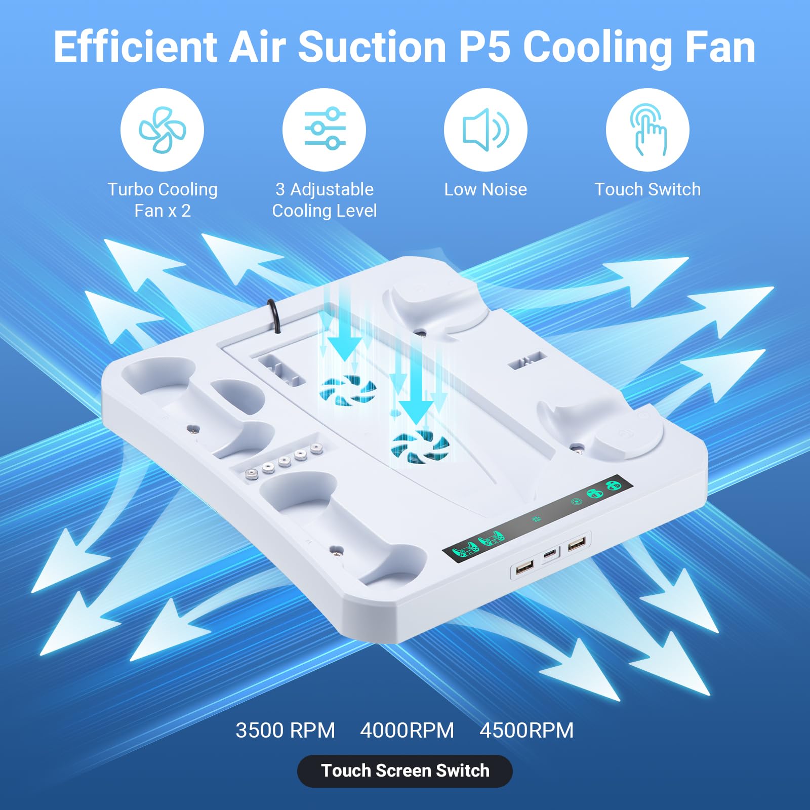 PS-5 Accessories Cooling Station, PSVR2 Charging Station for P5 Controller & PSVR 2, Play-station VR2 Headset Headphones Holder,8 Game Racks Storage,PS-5 Vertical Stand with Cooling Fan