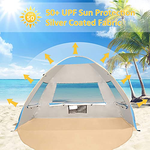 Venustas Beach Tent, Pop Up Beach Tent, Pop Up Beach Shade with UPF 50+, Portable Sun Shade Pop Up Tent, Light Weight Pop Up Beach Shade for 3-4 People