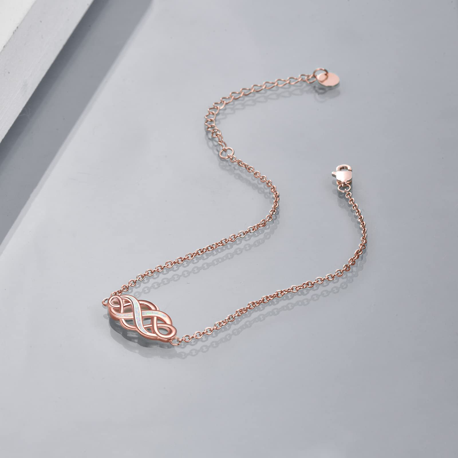 YFN Rose Opal Bracelets Irish Celtic Knot Jewelry Sterling Silver Infinity Love Adjustable Bracelet for Women (Pink)