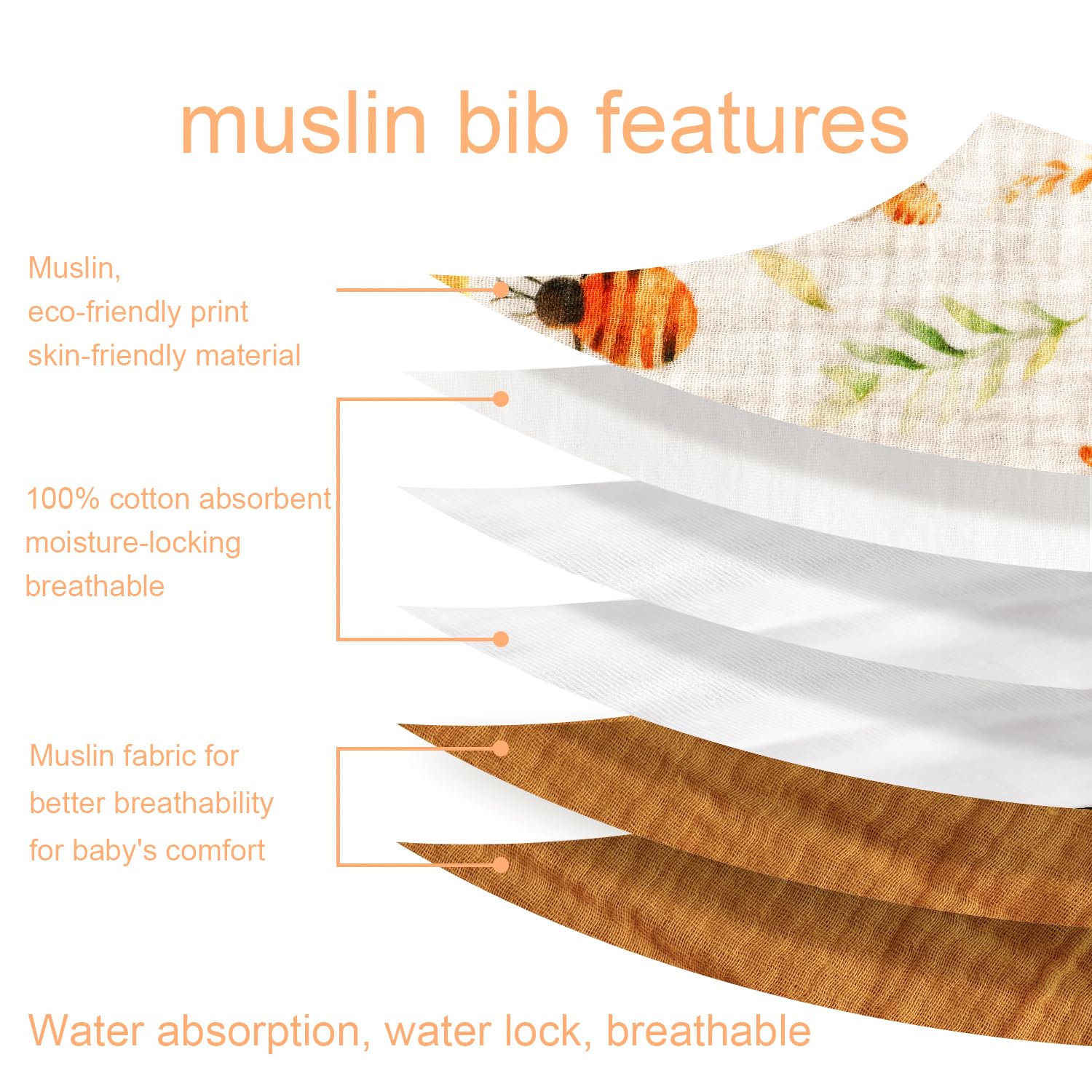 vuminbox Muslin Baby Bibs Bandana Drool Bibs 100% Cotton Absorbent Soft Reversible 6-Pack Set for Feeding, Teething Pattern and Solid Color for Girls