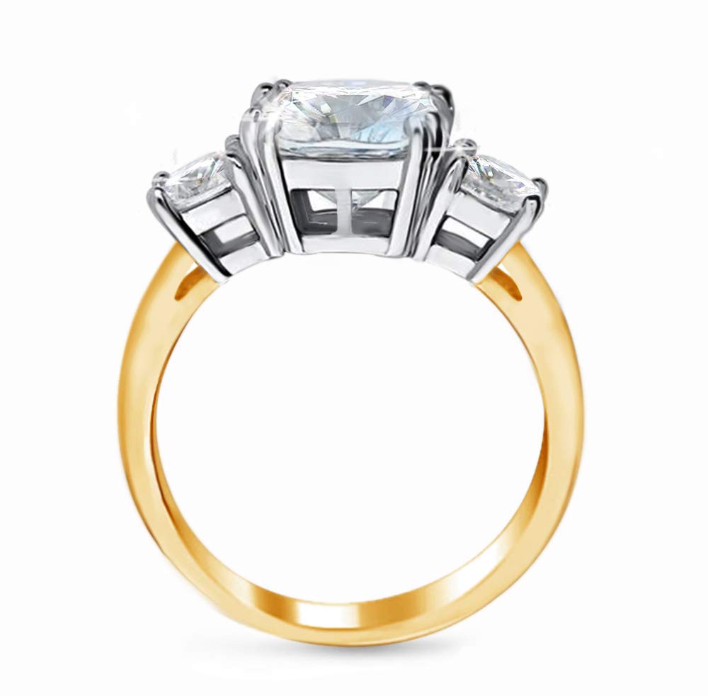 Samie Collection 3 Stone Engagement Rings for Women Wedding Ring with Cushion Cut Simulated Diamond CZ in Yellow & White Gold Plating, Size 6