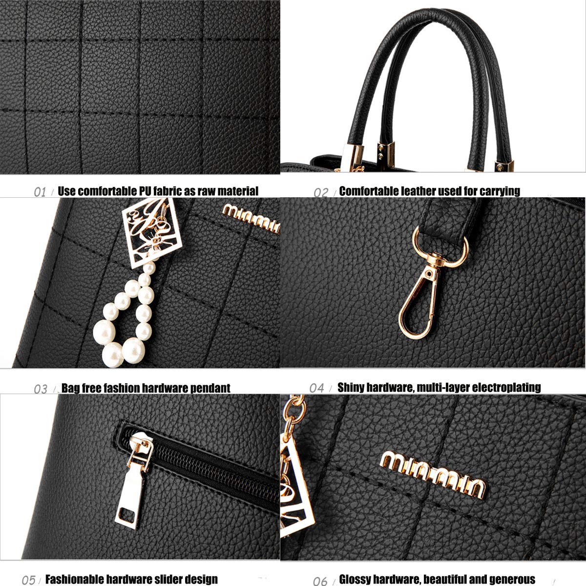 XingChen Purses and Handbags for Women PU Leather Top Handle Satchel Ladies Shoulder Tote Bags Black
