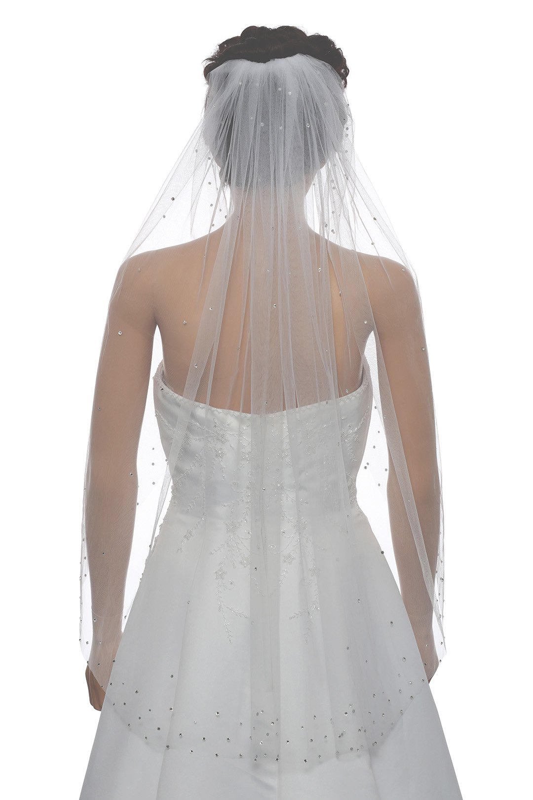 SAMKY 1T 1 Tier Stardust Star Light Rhinestone Crystal Veil - White Fingertip Length 36" V460