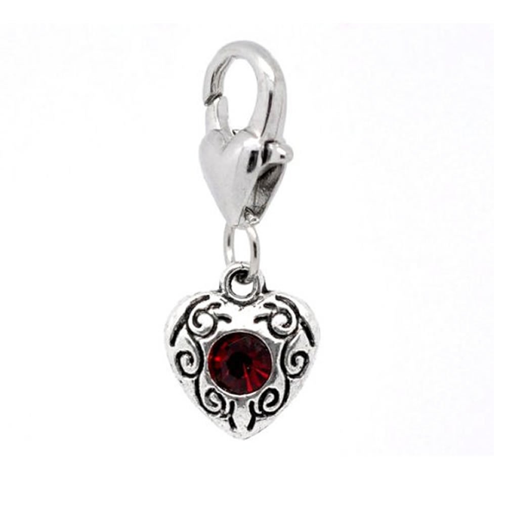 Sexy Sparkles Clip on July Birthday Birthstone Charm Heart for European Clip on Charm Jewelry with Lobster Clasp